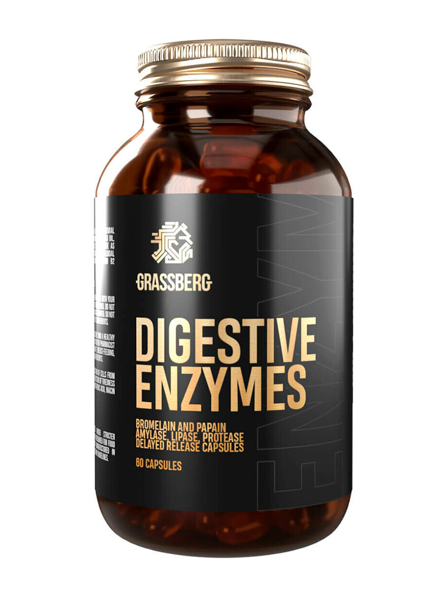 Пищеварительные ферменты, 60 капсул, GRASSBERG