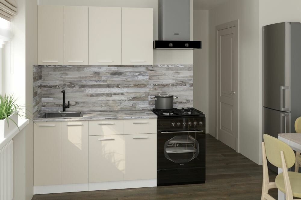 Кухонный гарнитур Дюна медиум 1400, цвет Кашемир, ширина 140 см, с навесными и напольными шкафами, с выдвижными ящиками и дверцами