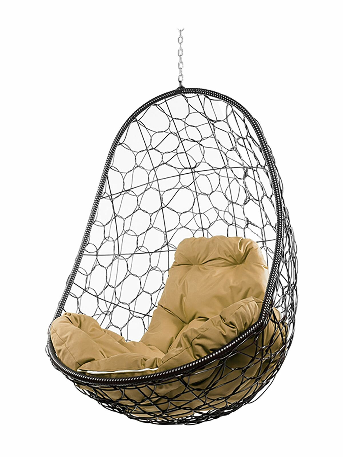 Подвесное кресло овал (без стойки), с ротангом черное, бежевая подушка