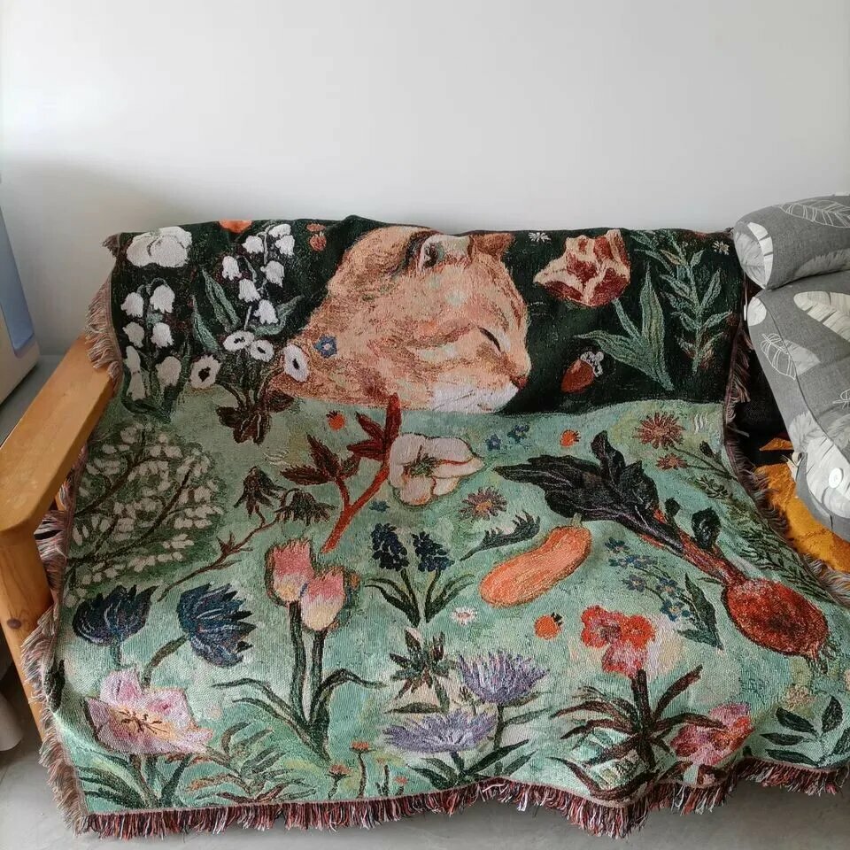 House of Wishes Плед Декоративное одеяло для рисования маслом в стиле ретро , Лавсан, Хлопок, 160 см х 130 см