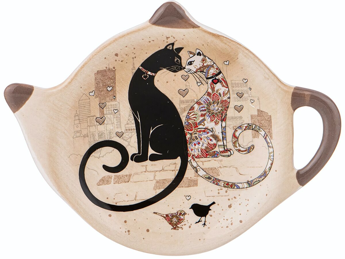 Подставка для чайных пакетиков «Парижские коты» из доломитовой керамики, декоративная, ручная работа