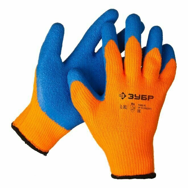 Перчатки акриловые сигнального цвета, рельефное латексное покрытие, утеплённые, 10 класс, Профессионал, ЗУБР урал, L-XL