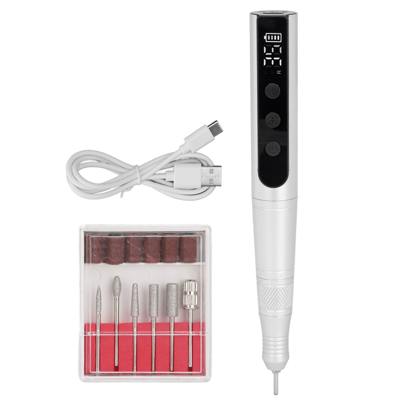 Электрическая шлифовальная машинка для ногтей, полировщик для ногтей, 35000 об/мин, портативная перезаряжаемая маникюрная педикюрная ручка для лака для ногтей, серебро