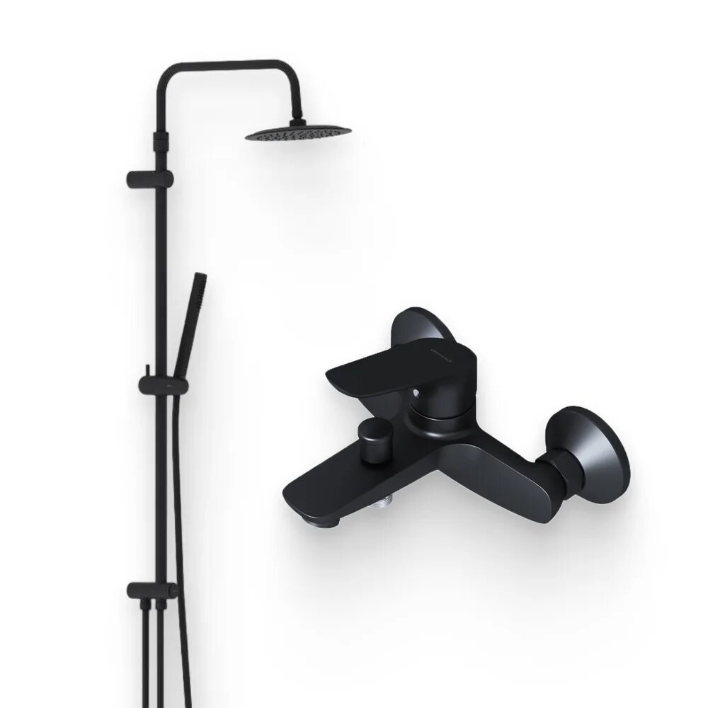 Душевой комплект Смеситель Damixa Jupiter 771000301 черный / Стойка Scandinavian Pure 936000300 черная матовая