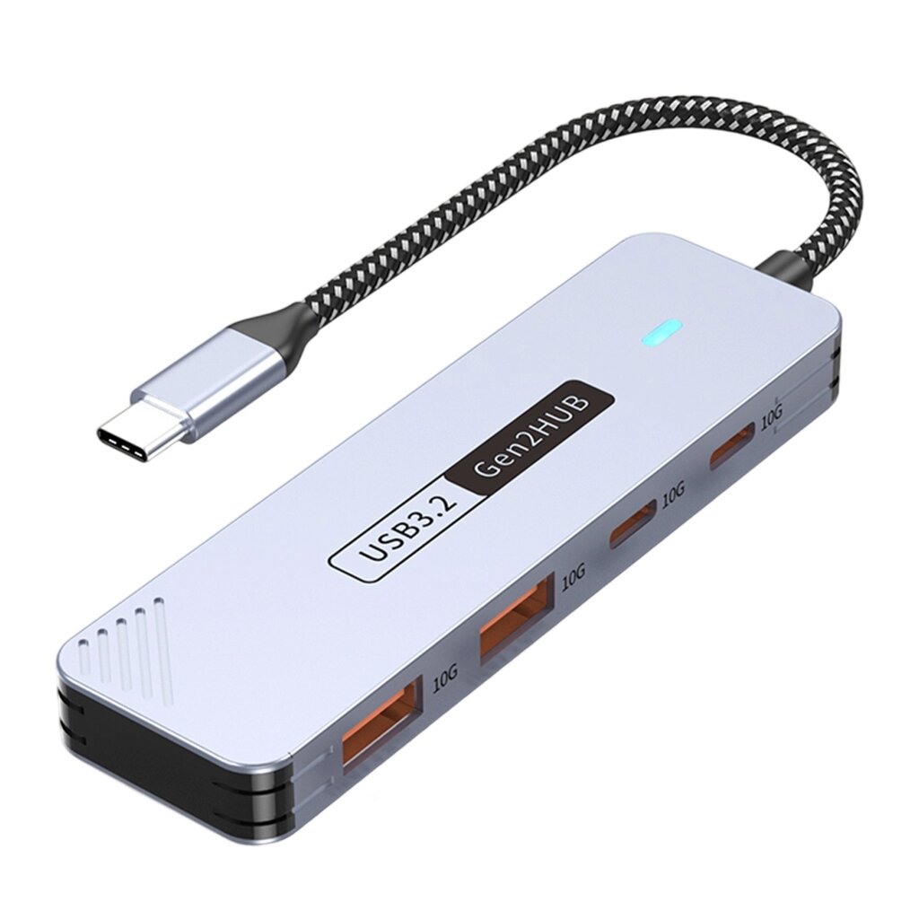 Алюминиевая док-станция USB C 10 Гбит/с, разветвитель типа C, 2x Type C + 2x USB, аксессуары для ноутбуков, док-станция для передачи данных