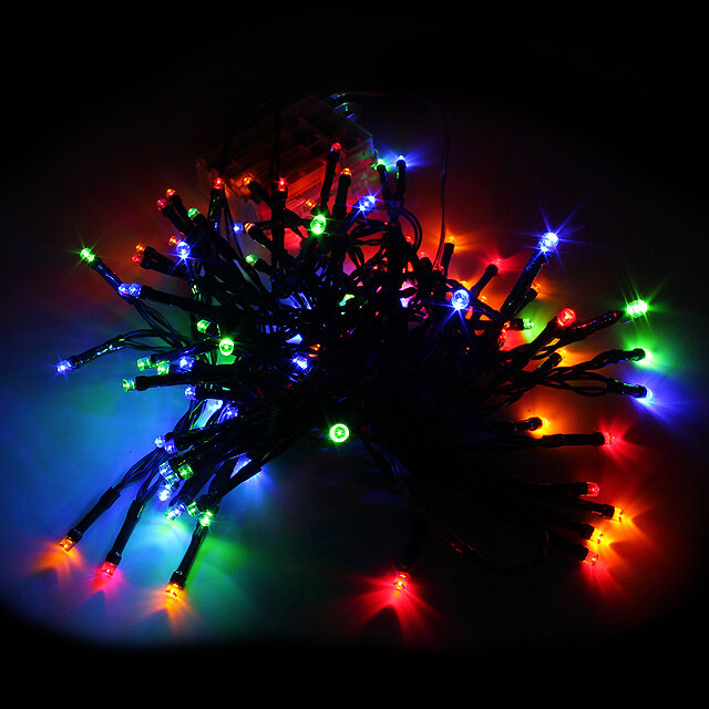 Светодиодная гирлянда на батарейках 120 разноцветных LED ламп 12 м, черный ПВХ, контроллер, IP44, Snowhouse, LD120-GM-BO
