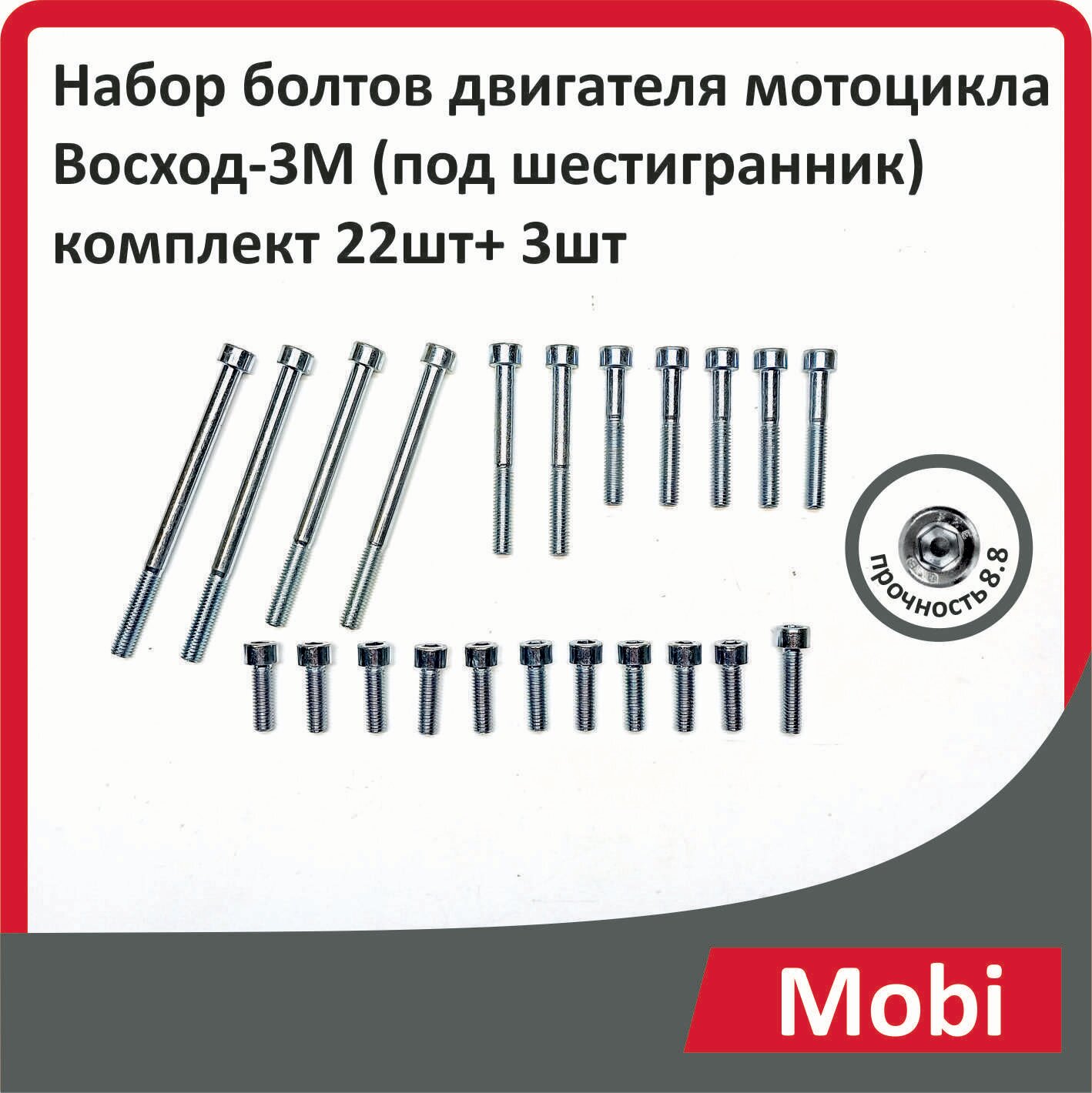 Набор болтов двигателя мотоцикла Восход-3М (под шестигранник) комплект 22шт+ 3шт