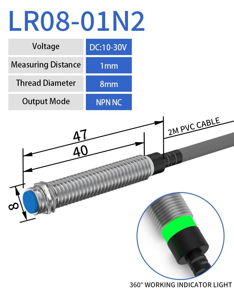 Датчик приближения GTRIC LR08-02N1 1MM DC 3-wire NPN NC