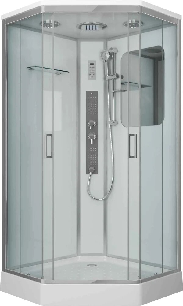 Душевая кабина Niagara Premium NG-6001-01GD низкий поддон, стеклянная, 90x90, гидромассажная, с радио, закрытая (с крышей), с вентиляцией, с освещением, с функцией тропический душ, пятиугольная