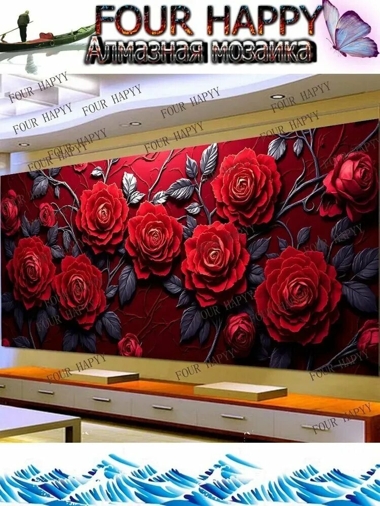 140X50 CM/Алмазная мозаика "Море цветов" / Алмазная вышивка / Круглая картина стразами Полная выкладка 140х50 см размер картины(без подрамника, без рамки)