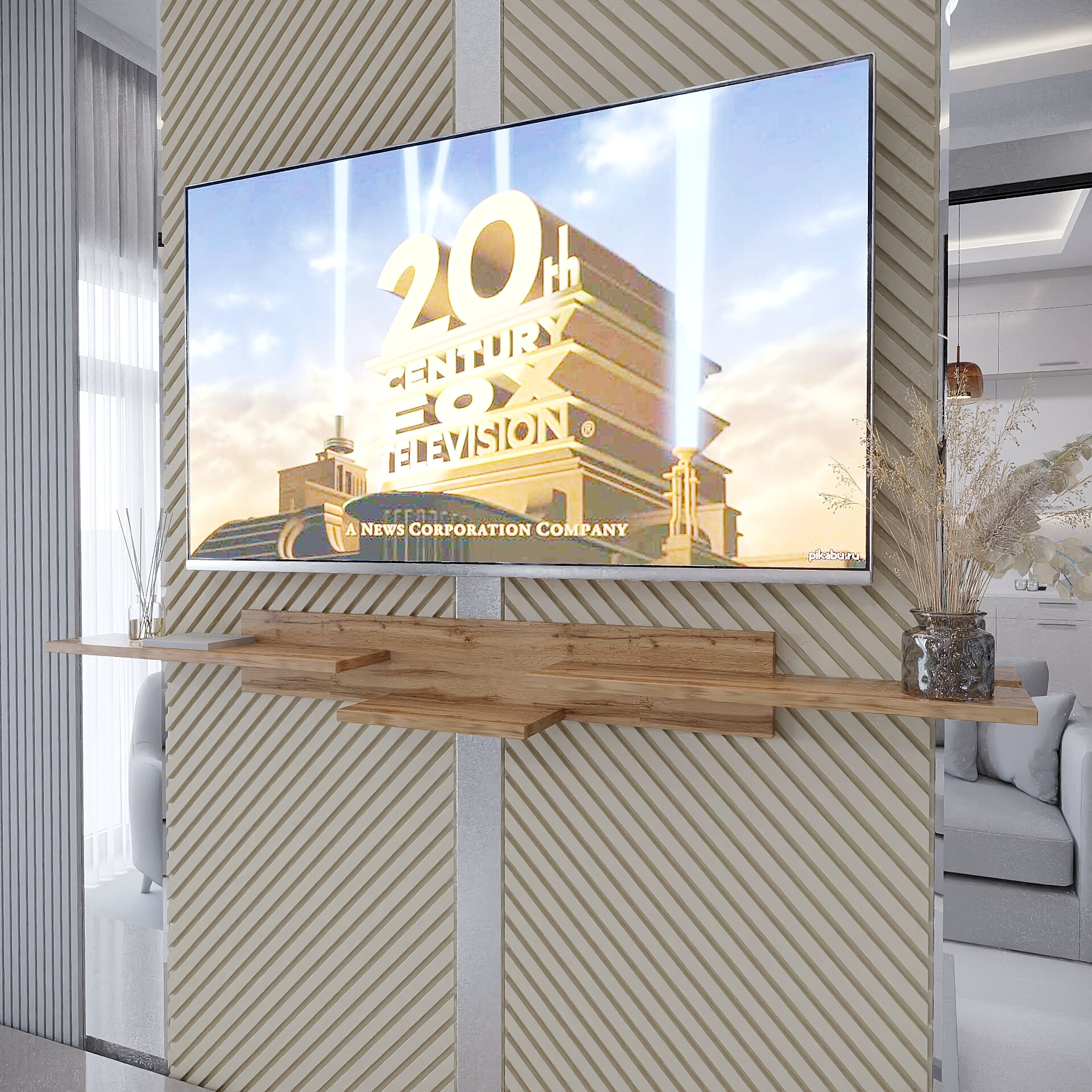 Полка настенная прямая Магическая под телевизор,137,5*13*14,5 см.