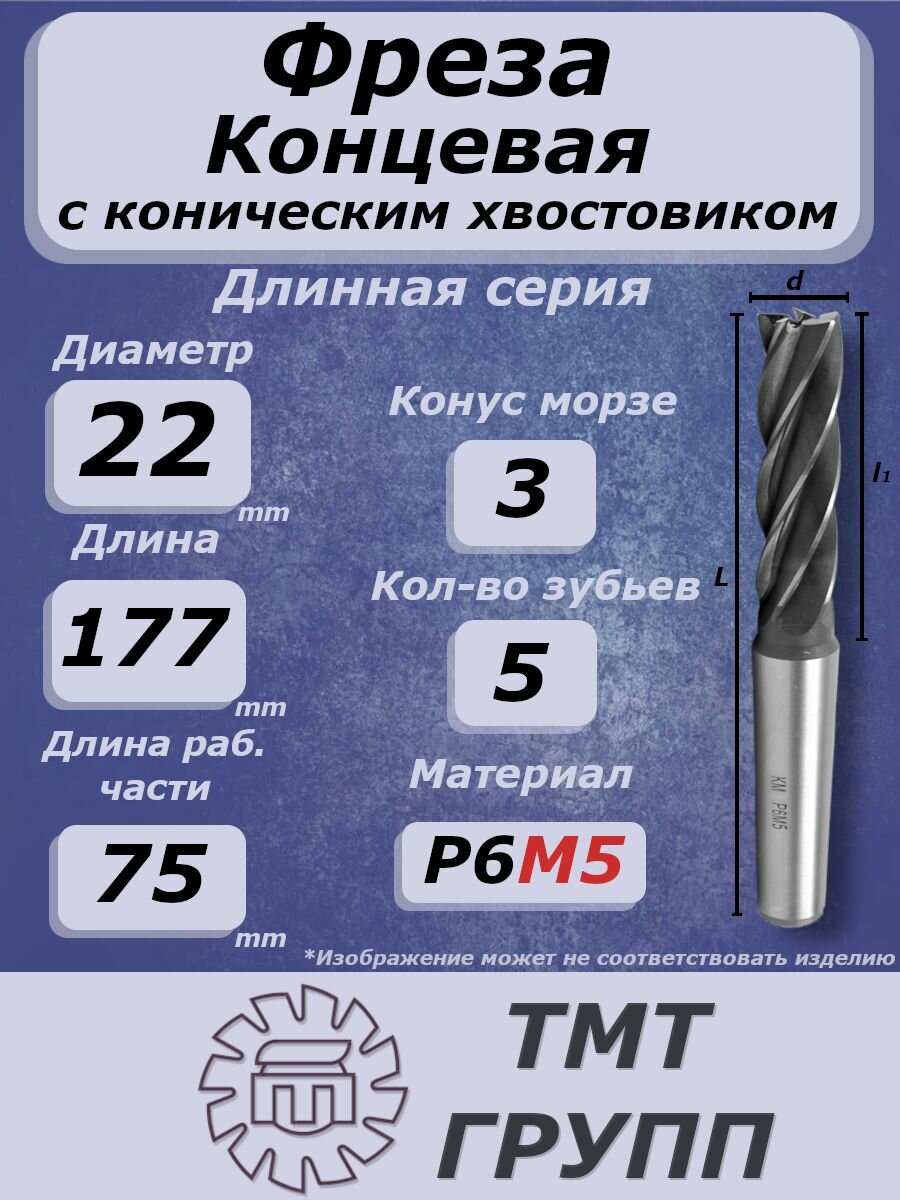 Фреза концевая 22х75х177 5 зубов длинная серия КМ3 Р6М5 к/х