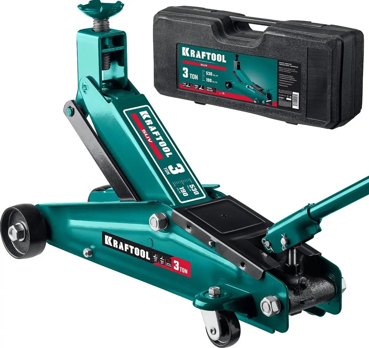 Домкрат Kraftool SUV, 43458-3-K, зеленый, гидравлический, 3 т, 190 - 530 мм