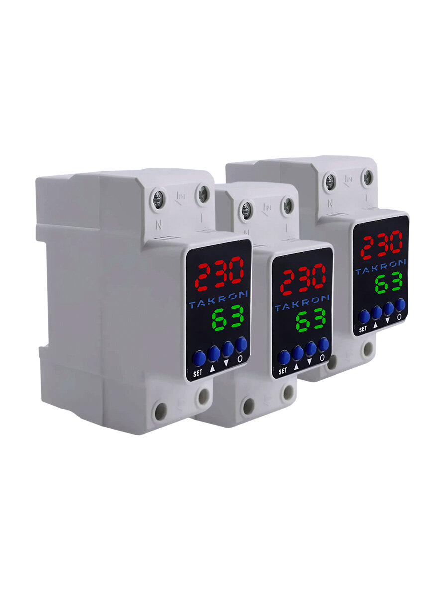 Реле напряжения TAKRON TN-R1, 60 A, 3 шт, защита от перегрузки, однофазное