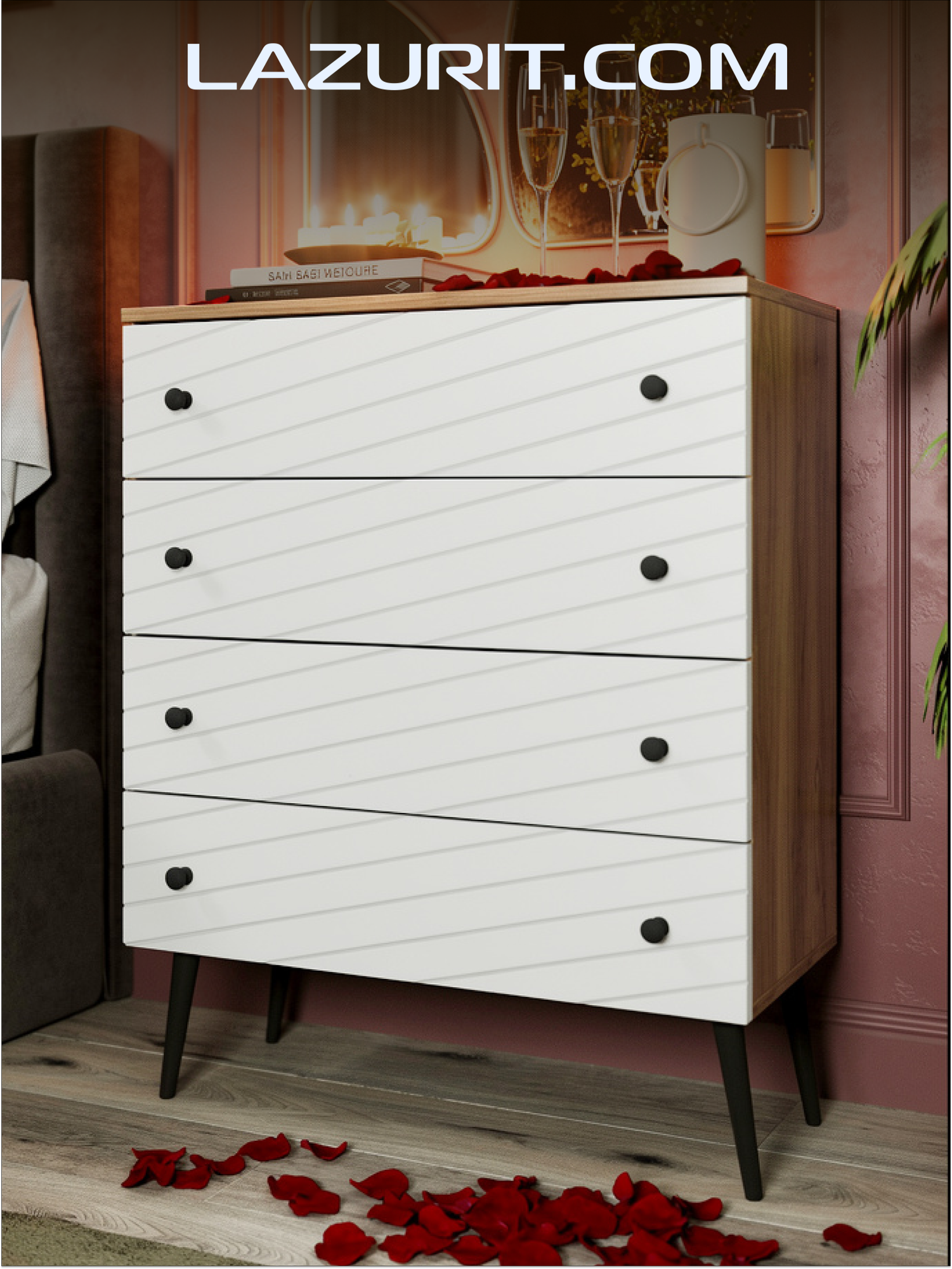 Комод для одежды большой Lazurit Elysian белый в прихожую с ящиками узкий высокий на ножках под телевизор 75х87х35 см