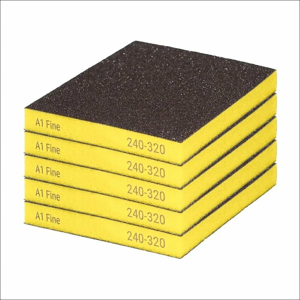 Двусторонняя губка А1 Spongebob Fine P240-320 желтая 5 штук