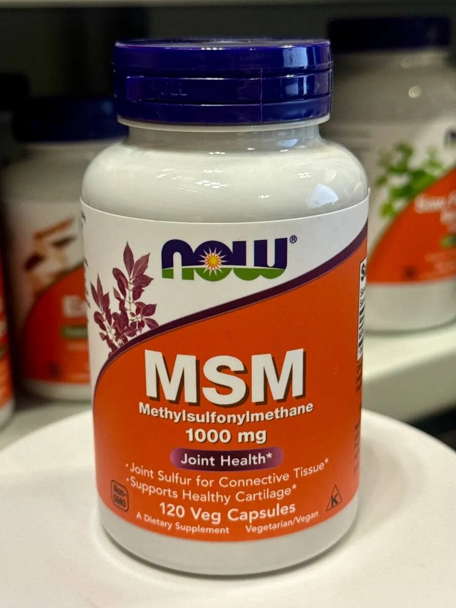 NOW MSM 1000 мг — поддержка суставов, подвижности и восстановления, 120 капсулы