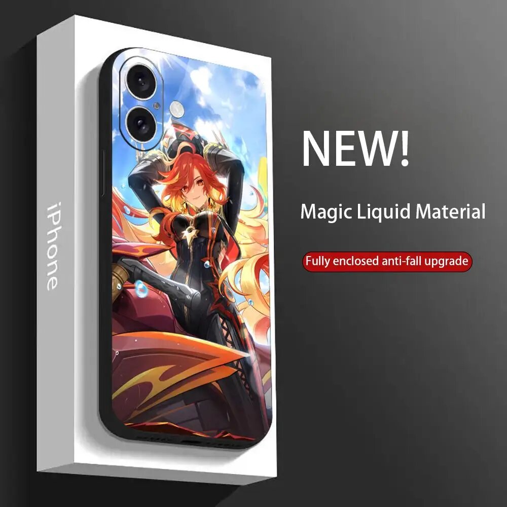 Mavuika Genshin Impact Чехол для телефона для iPhone 17, 16, 15, 14, 13, Айфон 16 Про Макс, Black3