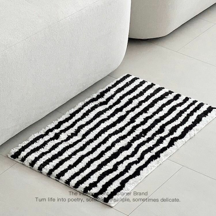 Минималистичный коврик в скандинавском стиле с синими полосками, бархатистый, для спальни, прикроватной тумбочки, высококачественный впитывающий коврик для ванной комнаты.