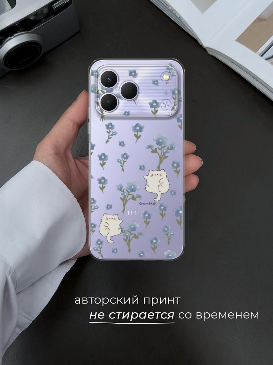 Чехол на Tecno Spark 50 / Текно Спарк 50 с принтом Gentle cats, прозрачный — фото 1