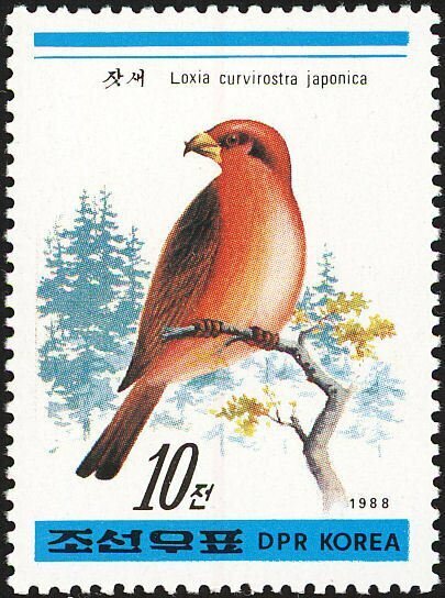 (1988-041) Марка Северная Корея "Клёст-еловик" Птицы III