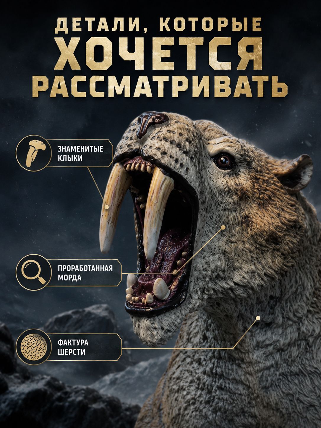 Коллекционная фигурка статуэтка доисторическое животное Саблезубый тигр Смилодон , игрушка Ледниковый период — фото 1