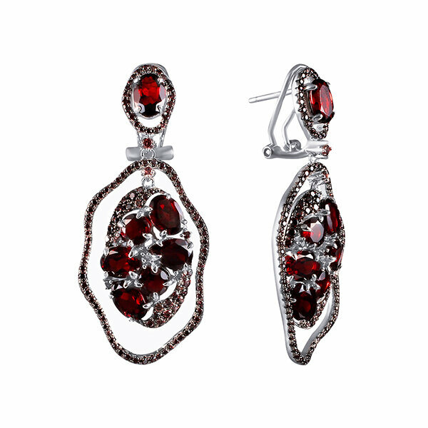 Серьги, серебро, 925 проба, фианит, гранат