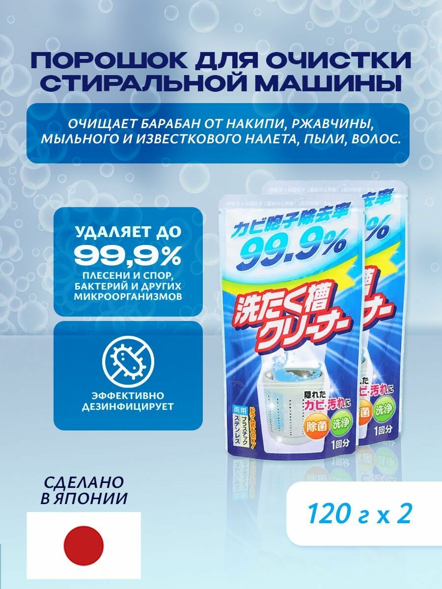 Порошок для очистки и дезинфекции барабана стиральной машины ROCKET SOAP, в комплекте 2 шт.