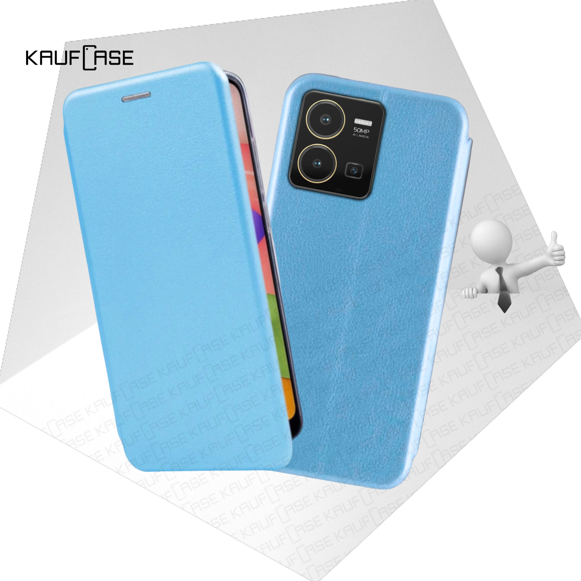 Чехол книжка для телефона Vivo Y35 (V2205) (6.58"), голубой. Текстура под кожу