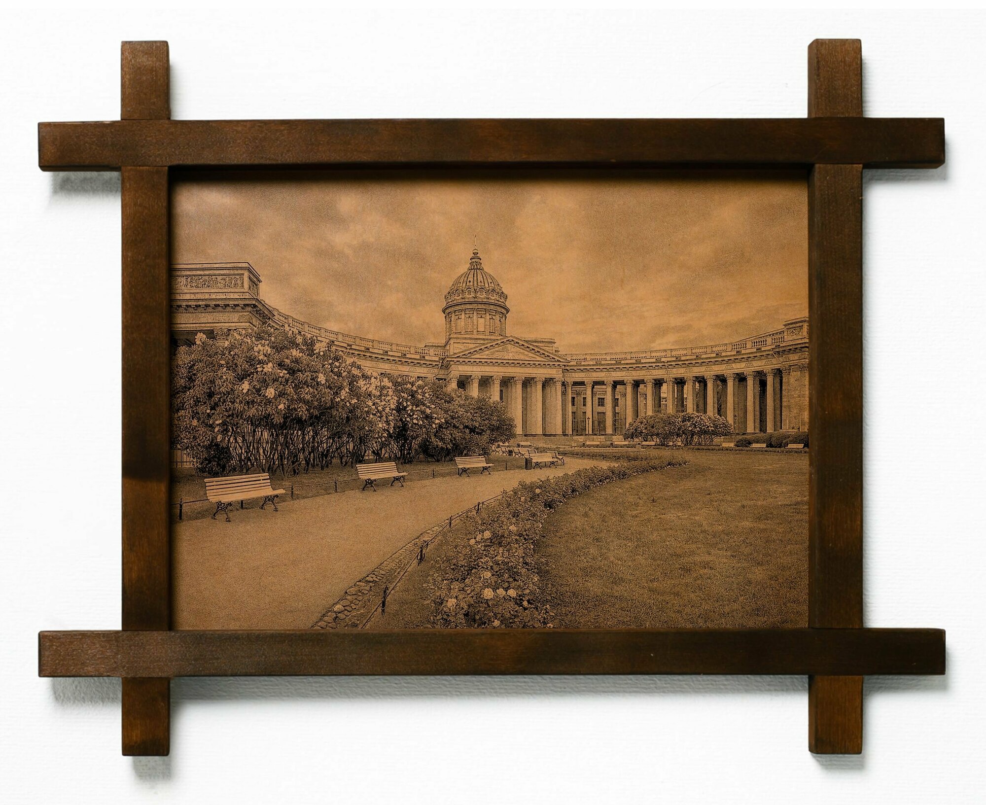 Картина интерьерная, натуральная кожа, "Казанский собор, Санкт-Петербург", в деревянной раме, BoomGift