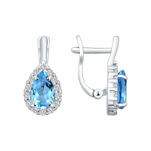 Серьги, серебро, 925 проба, родирование, топаз, фианит