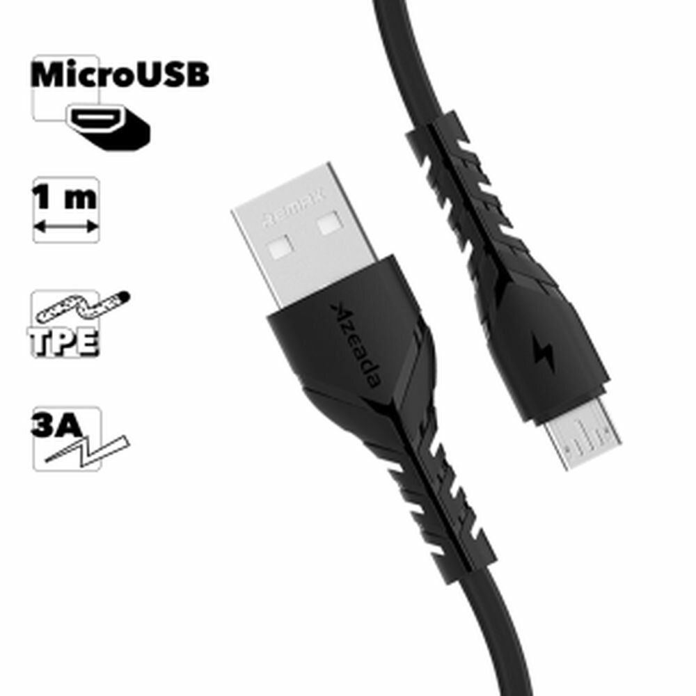 USB кабель Remax Azeada Wing PD-B47m MicroUSB, 3А, 1 метр, TPE, черный
