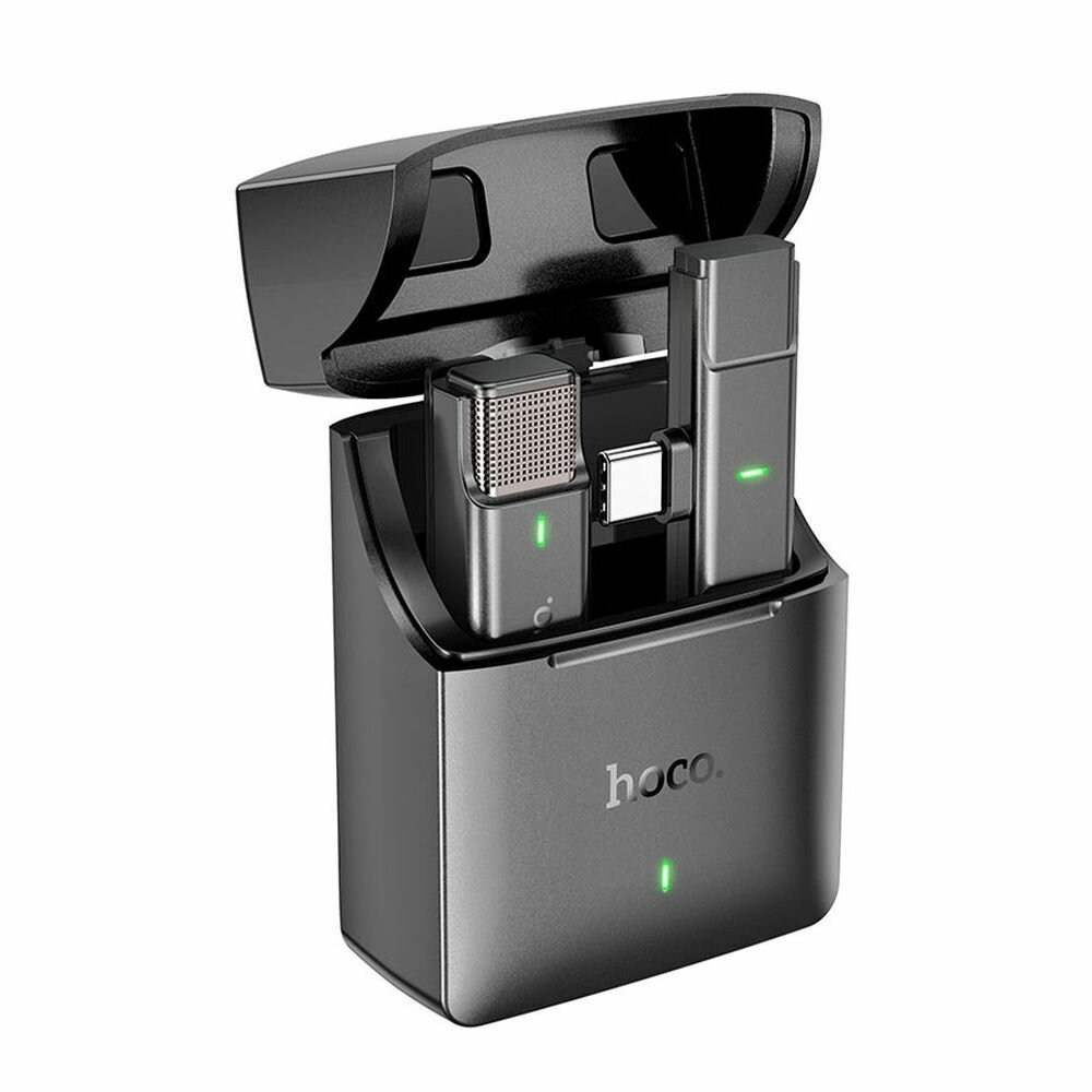 Беспроводной микрофон Hoco S31 Stream Type-C, 2.4G, зарядный бокс, серый