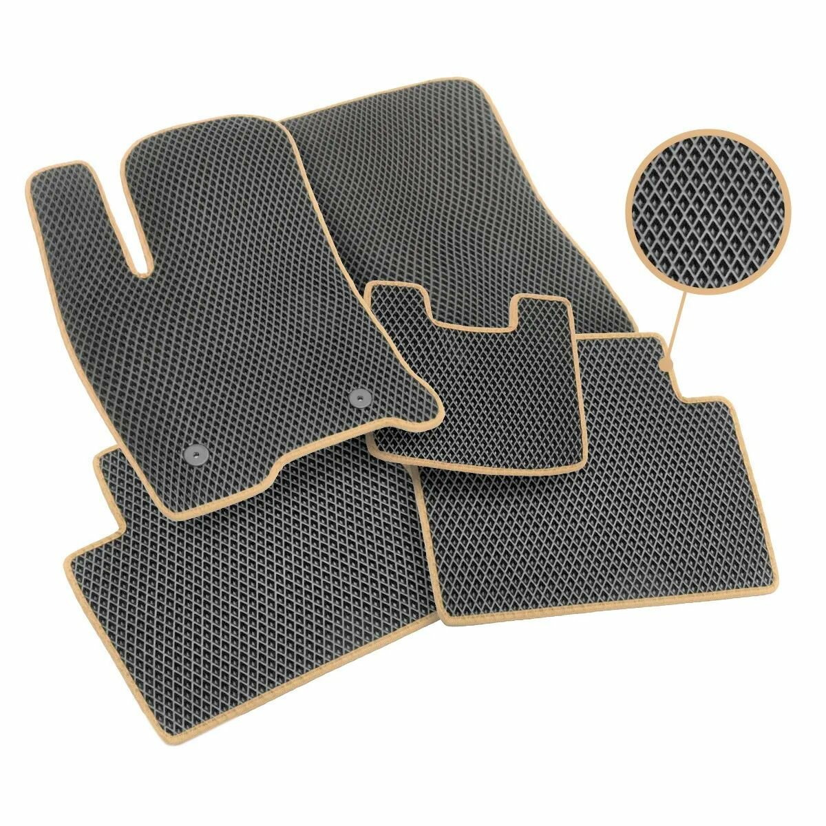 Комплект ковриков EVA/ЭВА для LiXiang/Li L9 (Личанг/Ли Л9) электромобиль, 6 мест, 2023г, серый ромб с бежевым кантом