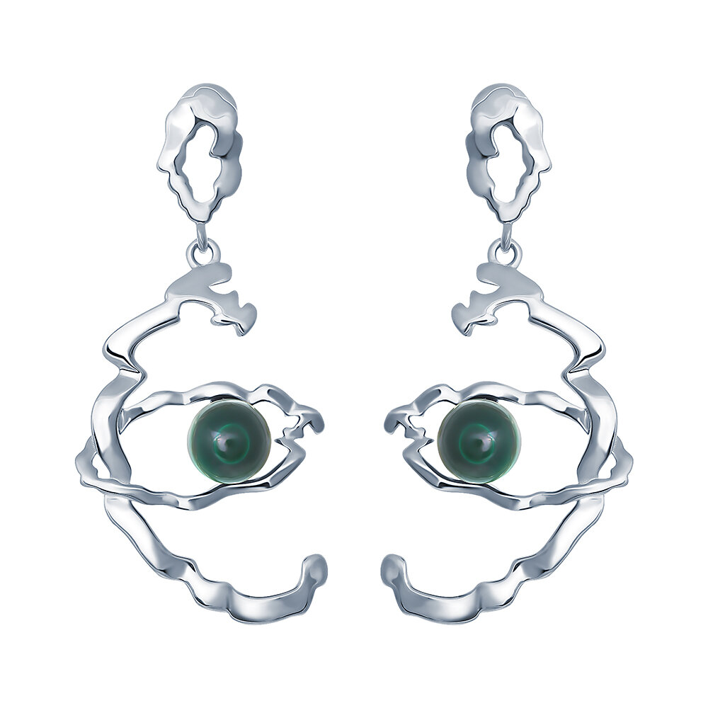 Серьги, серебро, 925 проба, малахит