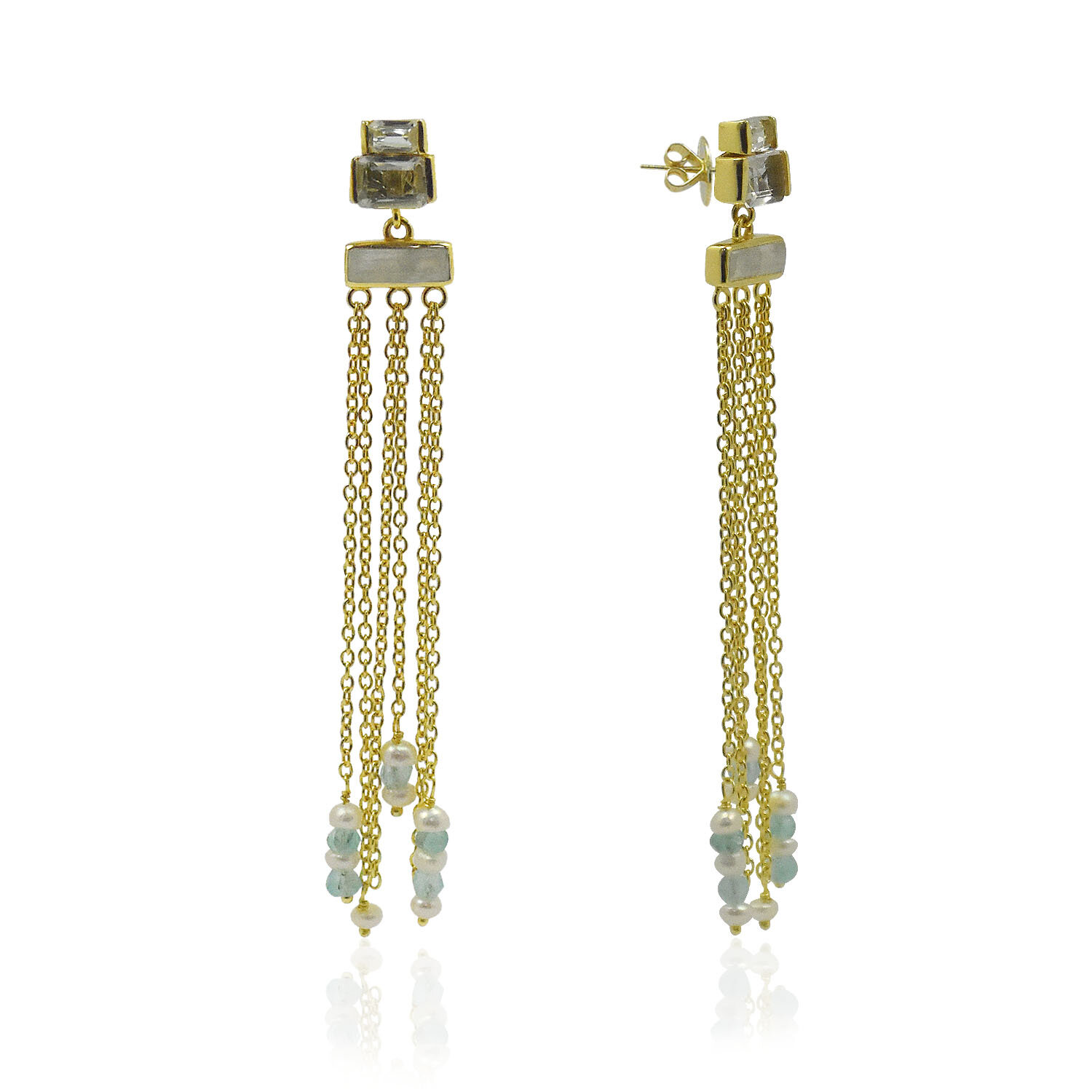 Серьги, серебро, 925 проба, апатит, жемчуг, кварц, лунный камень