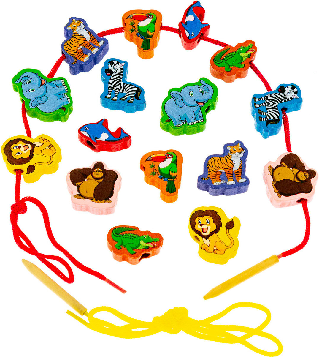 Развивающая игра-шнуровка "Веселый зоопарк", развитие мелкой моторики рук и координации движений, игровой набор из деревянных элементов, дидактическая игрушка для малышей по методике Монтессори