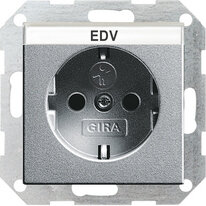 Розетка с з/к с защитой от детей и полем для надписи Gira серия System 55, цвет алюминий