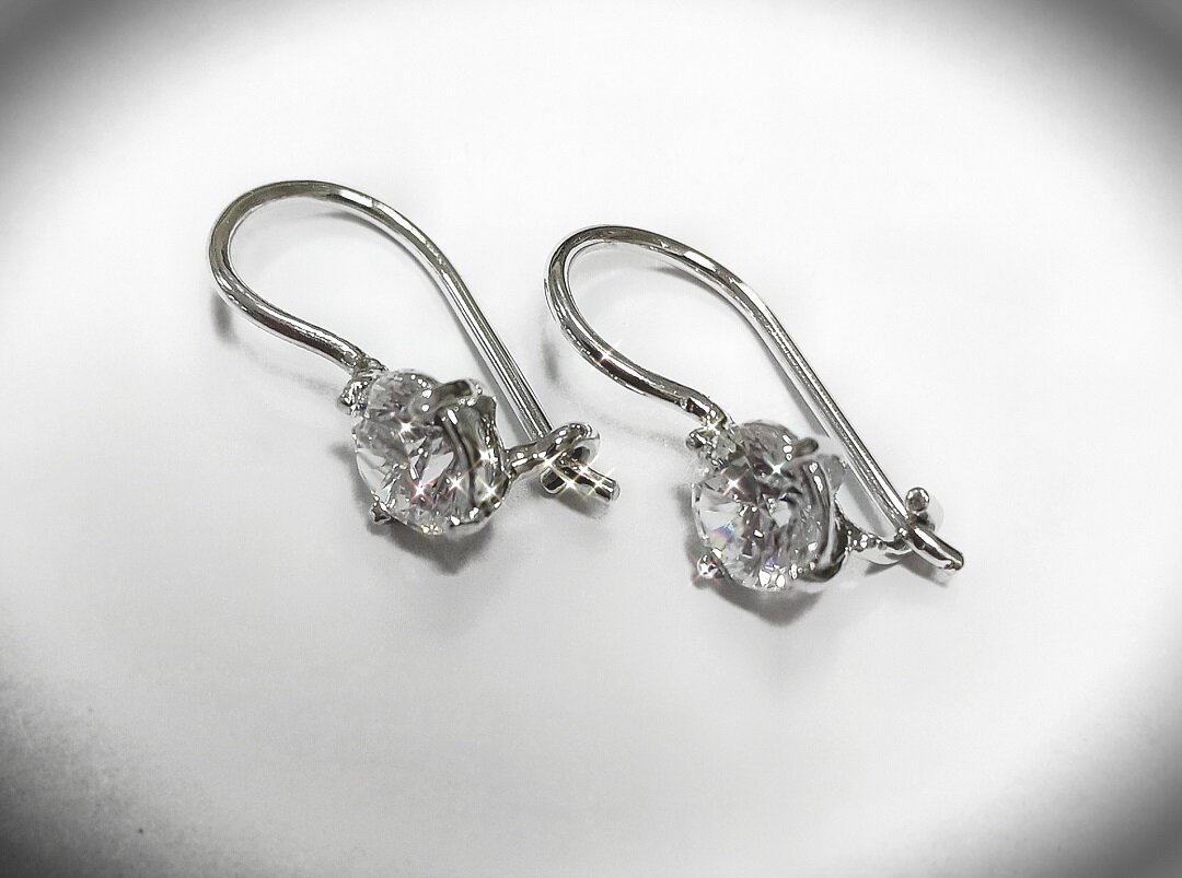 Серьги, серебро, 925 проба, родирование, фианит