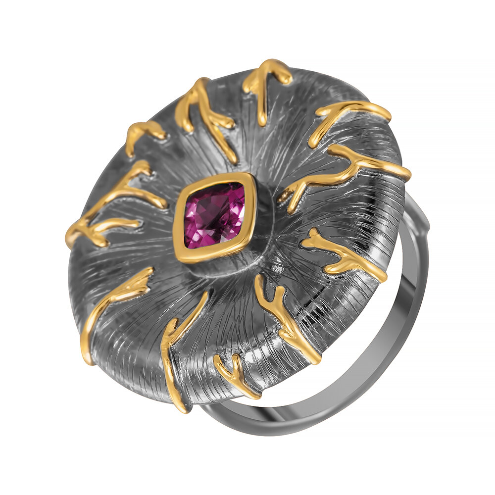 Кольцо, серебро, 925 проба, родолит