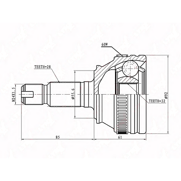 LYNXAUTO co-5000a (120001 / 12271695 / 130560) шрус наружный Land rover (Ленд ровер) Freelander (Фрилендер) 1.8-2.0d 98