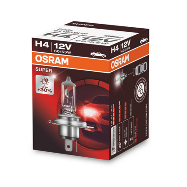 OSRAM 64193sup (0500112603 / 12342BVUB1 / 12342DVS2) лампа 64193sup h4 12v (60 / 55w) p43t-38 + 30 % света