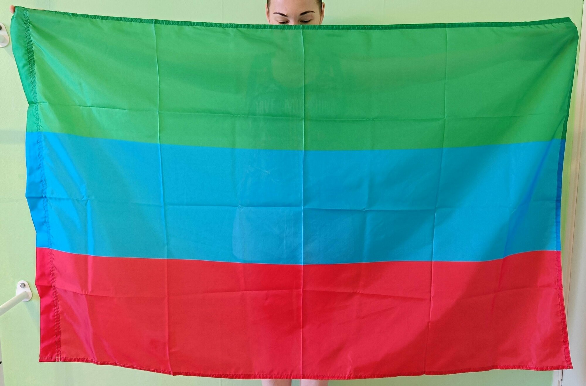 Флаг республики Дагестан (90x135 см, полиэфирный шелк, сублимационная печать, прошит по периметру, карман слева)