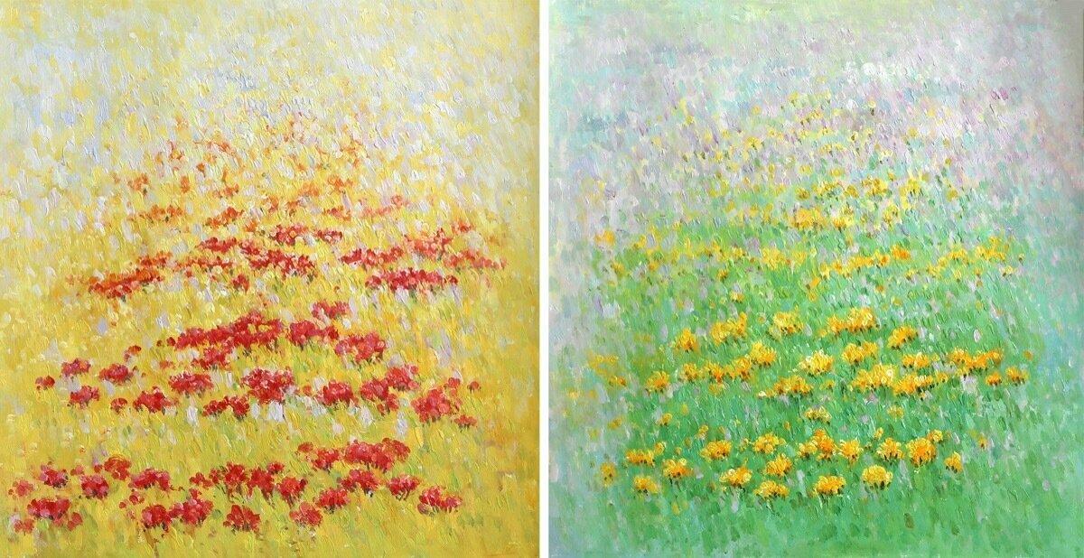 Картина диптих маслом "Поля Крыма" 62х124см