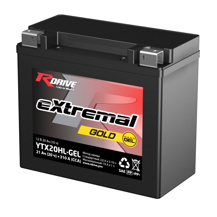 Мото аккумулятор RDRIVE GOLD YTX20HL-GEL (21Ач 310А)