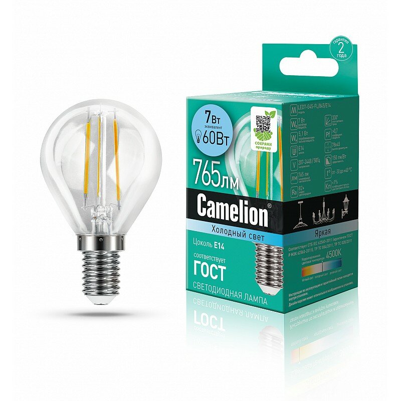 Camelion LED7-G45-FL/845/E14 (Эл. лампа светодиодная 7Вт 220В), цена за 1 шт.