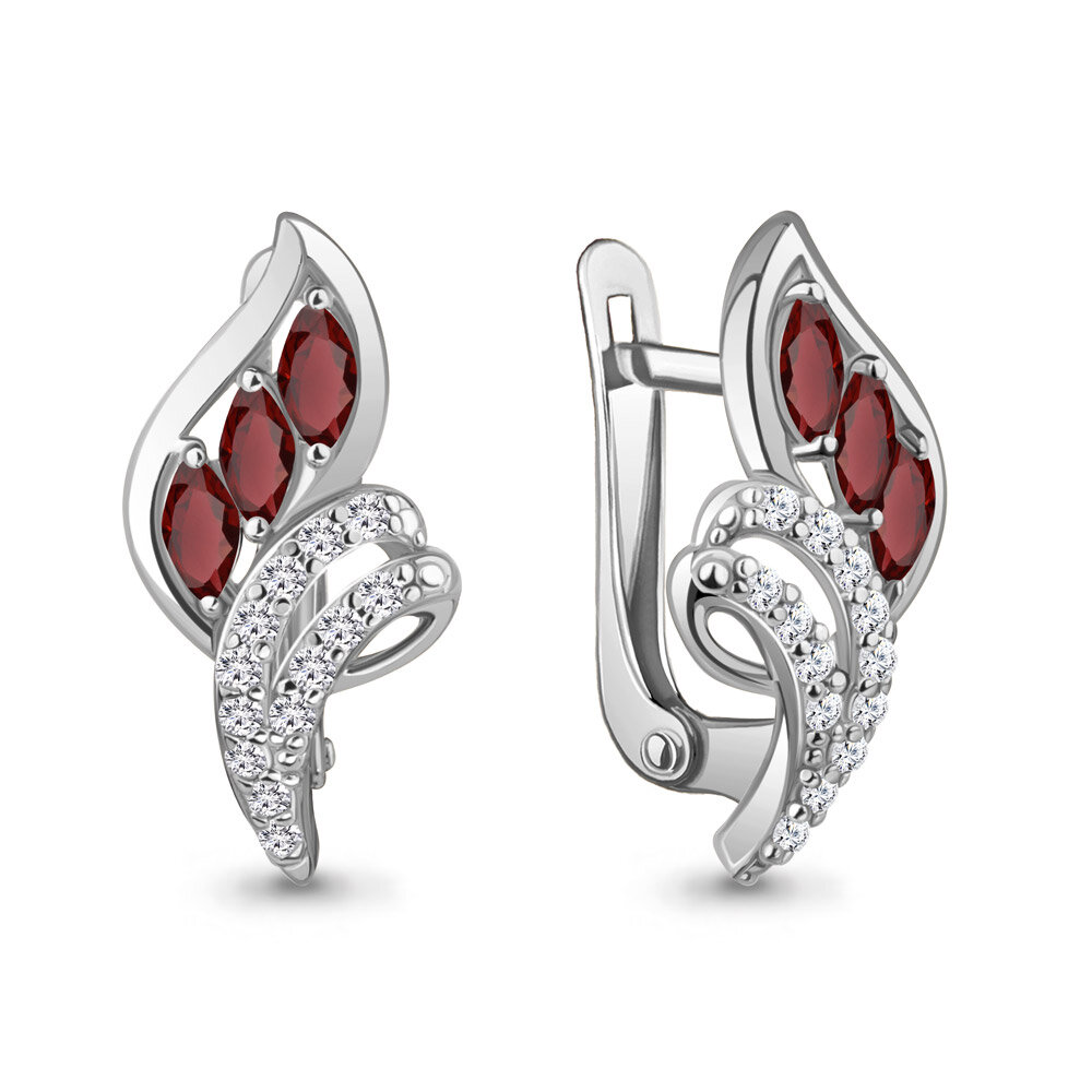 Серьги, серебро, 925 проба, гранат, фианит