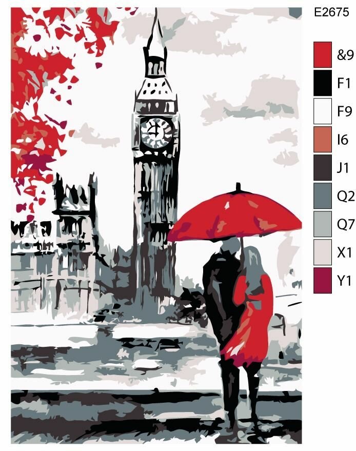 Детская картина по номерам E2675 "Пара влюбленных в Лондоне" 20x30