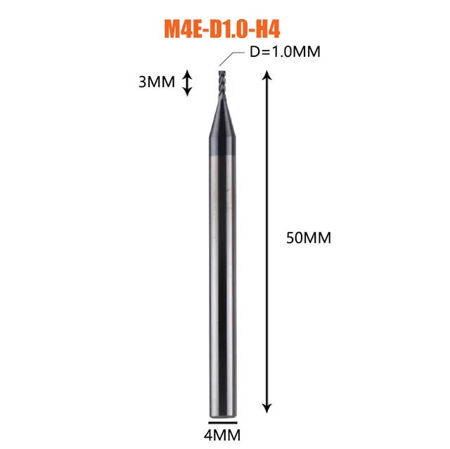 Dreanique твердосплавная фреза по металлу нержавейке для фрезерного станка (1х3х50х4 Z4 LATUMA) M4E-D1.0-H4 11361