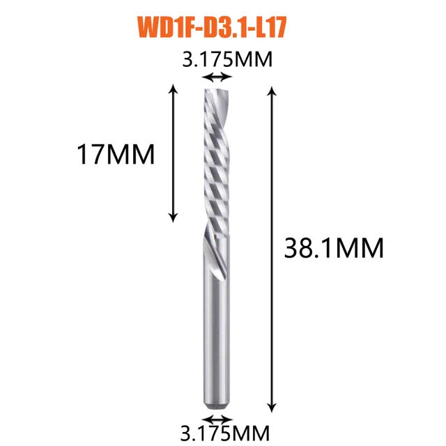 Dreanique чистовая спиральная однозаходная фреза стружка вниз для чпу станка (3.175х17х38х3.175) WD1F-D3.1-L17 11391